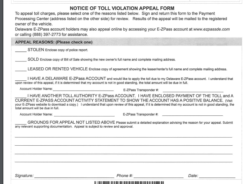 Disputing Violations from: Delaware (DelDOT)