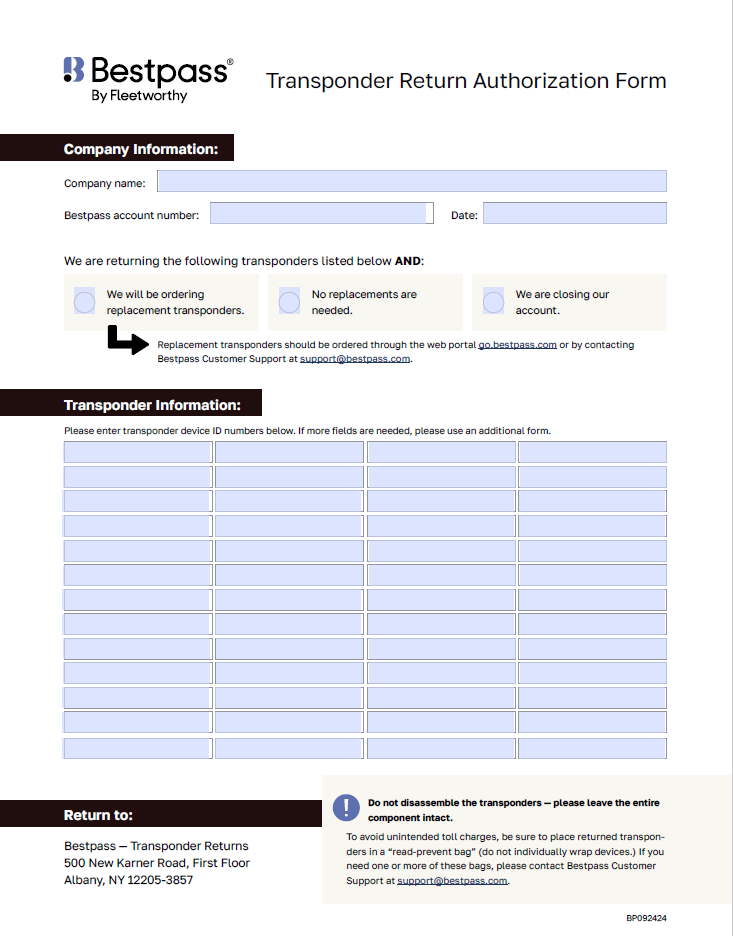 Transponder Return Authorization
